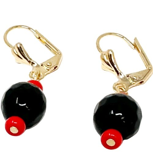 Azabache with Coral Gold Filled Earring - Sentir Cubano